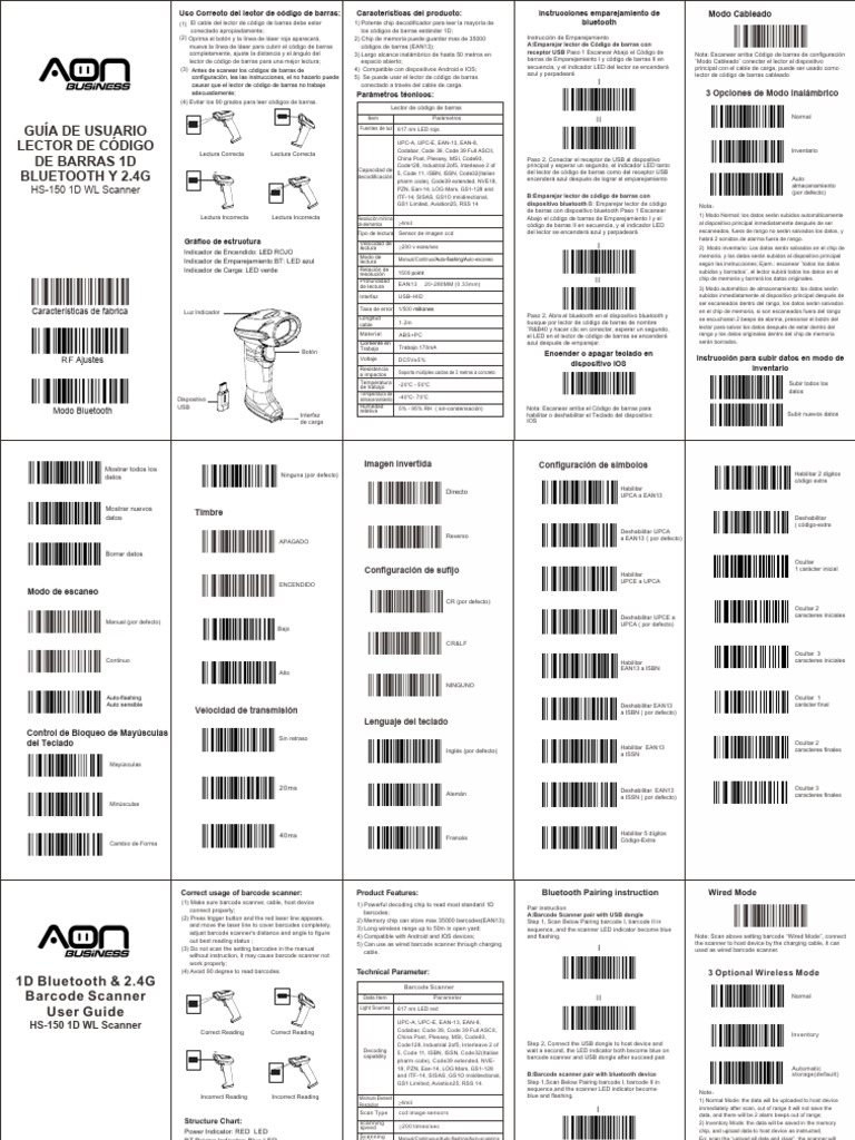 Manual de usuario del lector de código de barras 1D HS-150 | Descargar ...