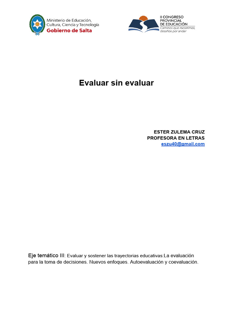 Ponencia 2022 - Evaluar Sin Evaluar | PDF | Evaluación | Enseñando
