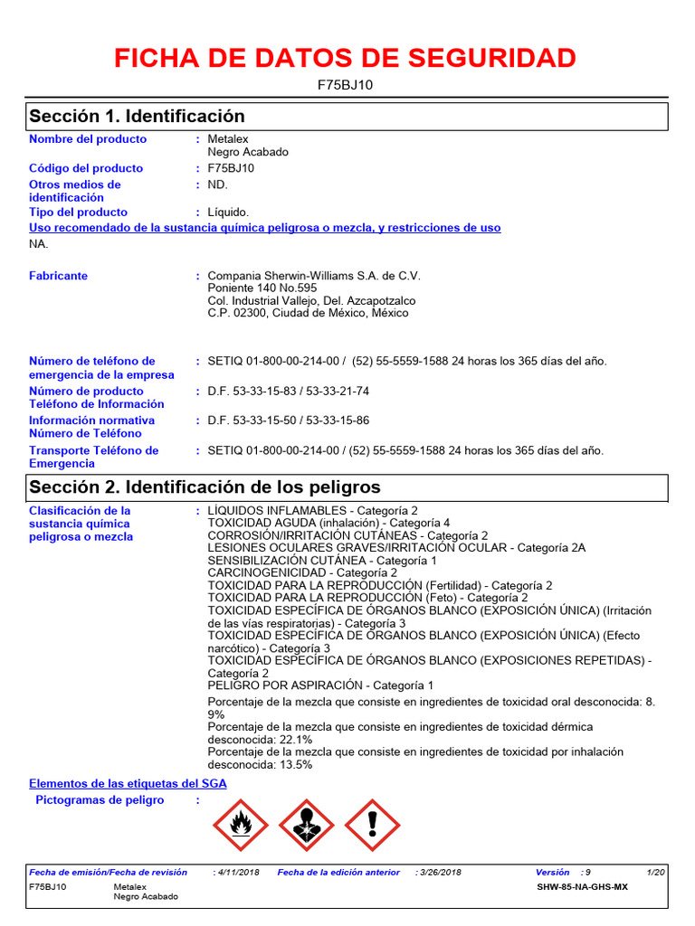 Ficha Técnica de Metalex Negro Acabado | PDF