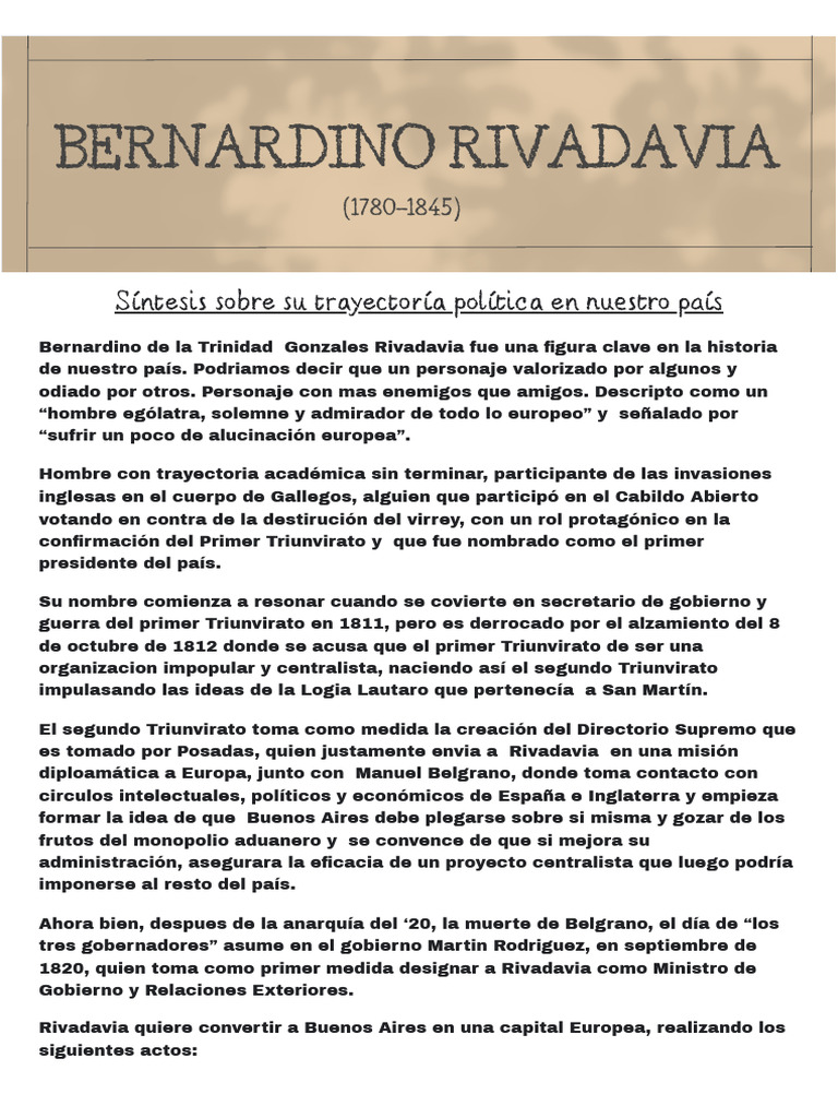 Bernardino Rivadavia | PDF | América del Sur | Argentina
