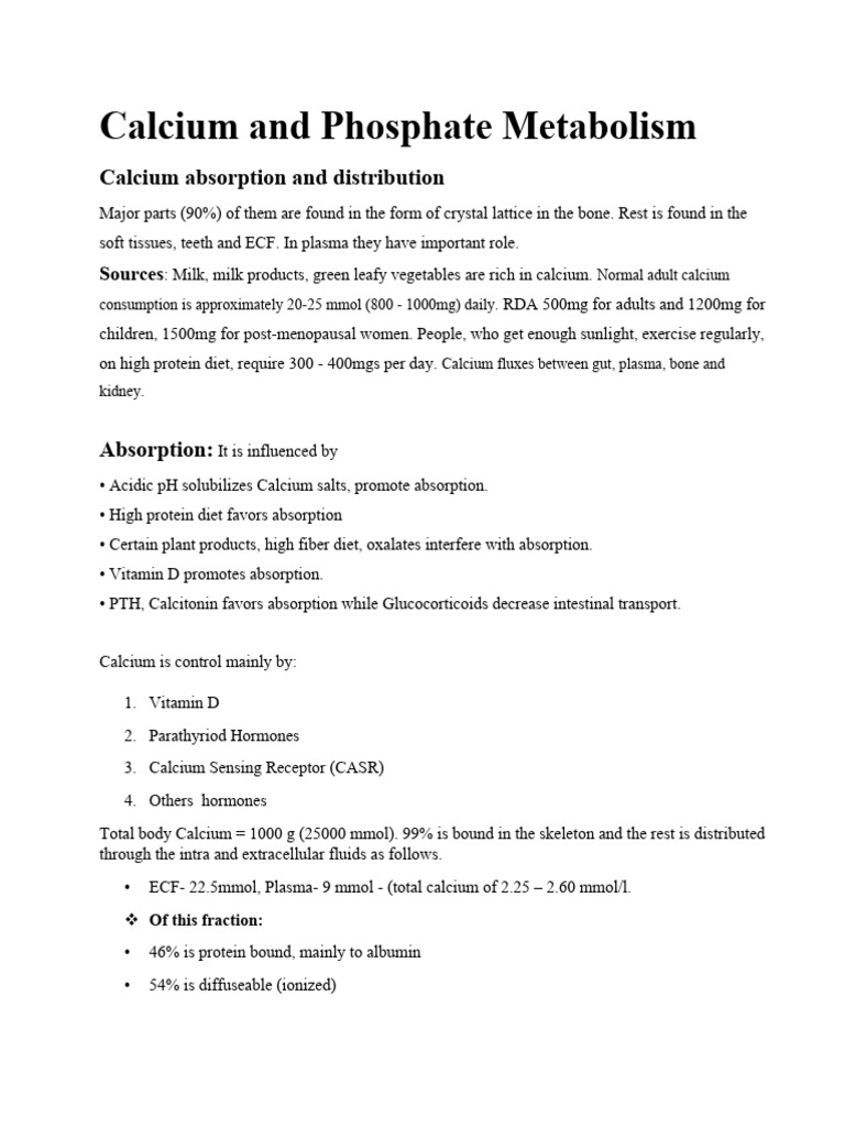 Calcium and phosphate metabolism 1 | PDF | Calcium In Biology