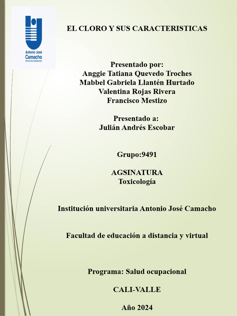 Exposicion CLORO MRF | PDF | Cloro | Agua