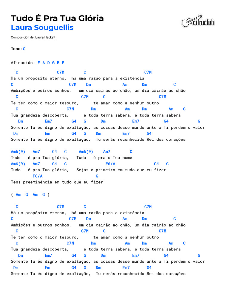 Laura Souguellis - Tudo É Pra Tua Glória (Cifra) | PDF