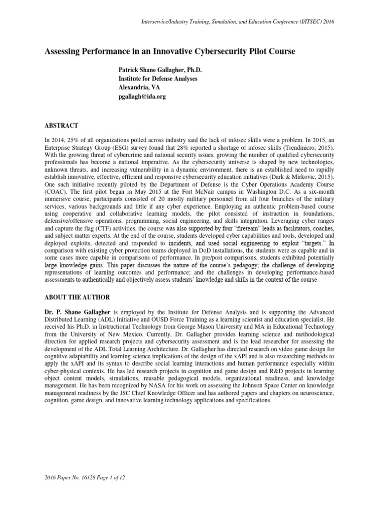 Assessing Performance in An Innovative Cybersecurity Pilot Course | PDF | Computer Security ...