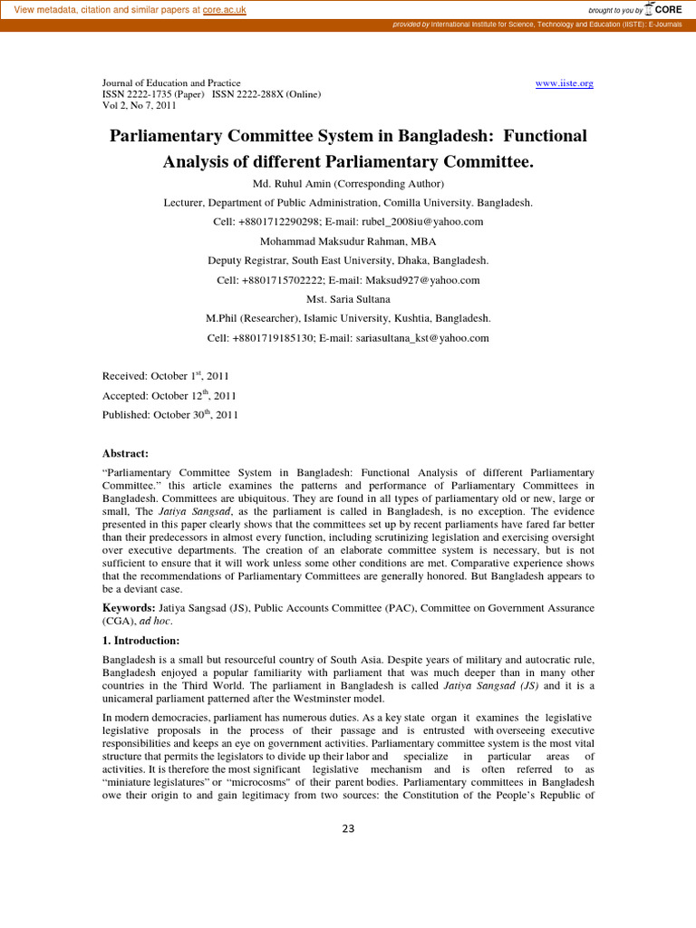 Analysis of Bangladesh's Parliamentary Committees | PDF | Committee | Parliament