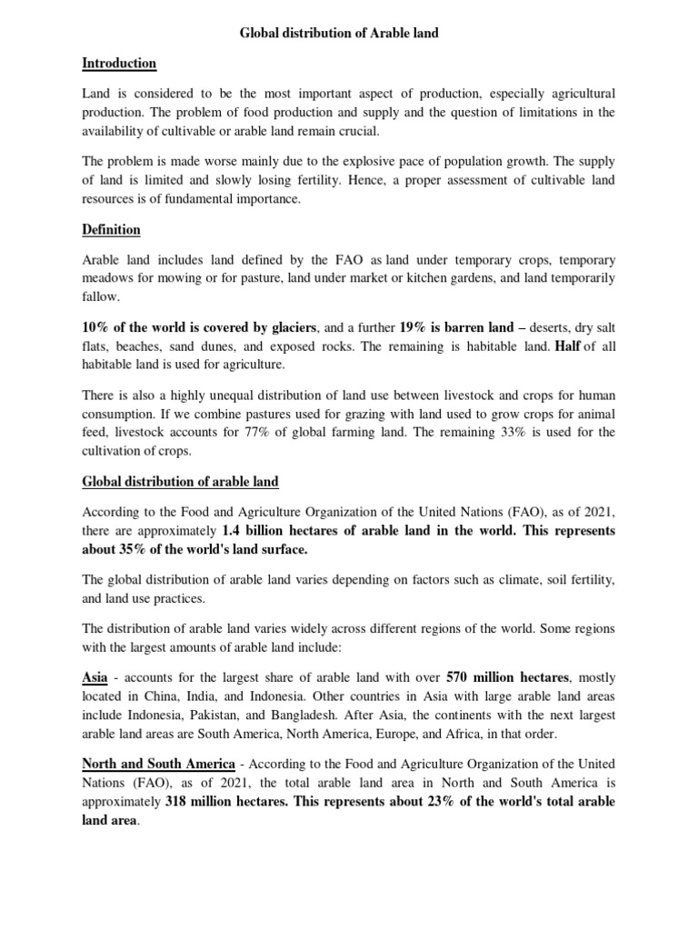 Global Arable Land Distribution Overview | PDF | Agriculture | Food ...