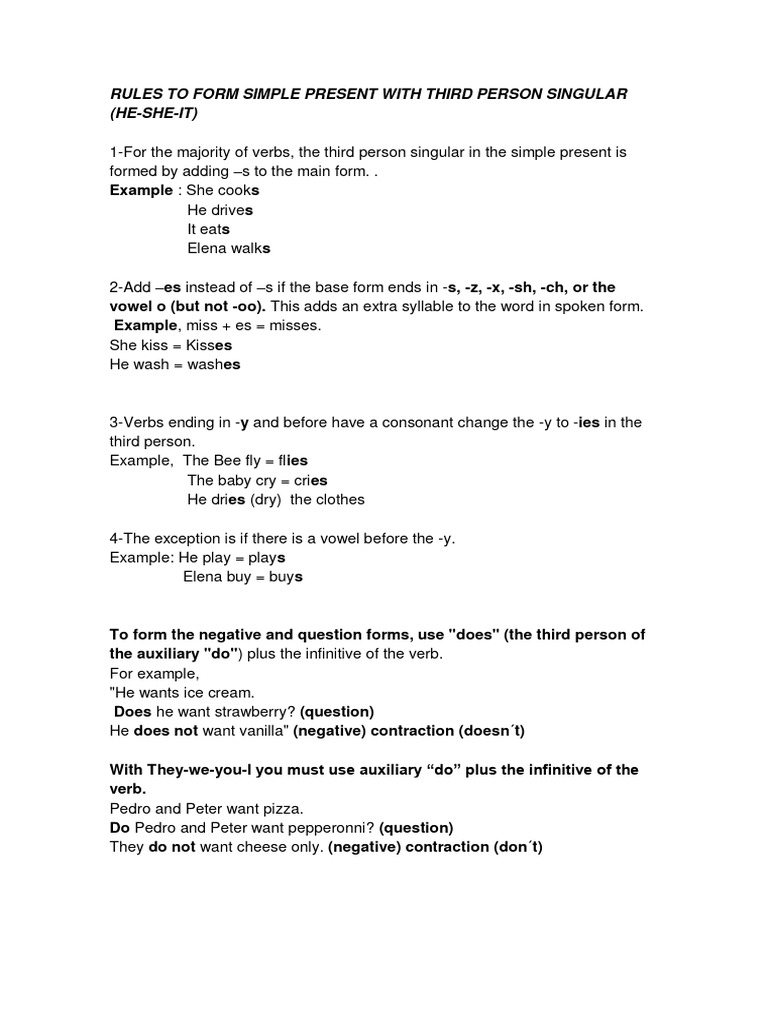 Third Person Singular Simple Present Rules | PDF | Language Arts ...