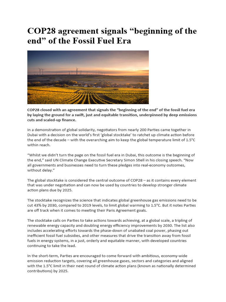 COP28 Agreement: End of Fossil Fuels | PDF | Carbon Capture And Storage ...