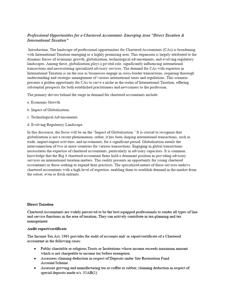 Professional Opportunities For A Chartered Accountant | PDF | Taxes | Tax Deduction