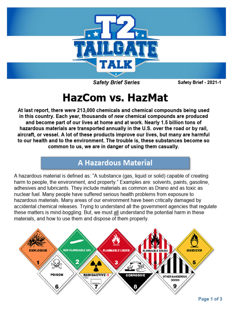HazCom_HazMat_Tailgate Talk_2021_1 | PDF | Dangerous Goods | Hazards