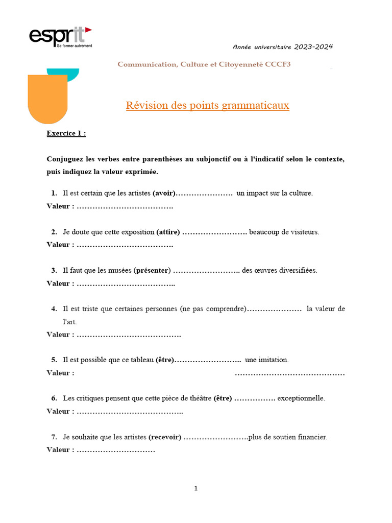 3.1 Exercices de Révision Des Points Grammaticaux | PDF | la communication