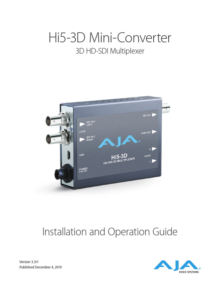 AJA Hi5-3D Manual v3.3r1 | PDF | Hdmi | Installation (Computer Programs)