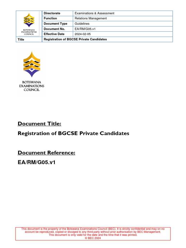 Registration of BGCSE Private Candidates | PDF | Identity Document