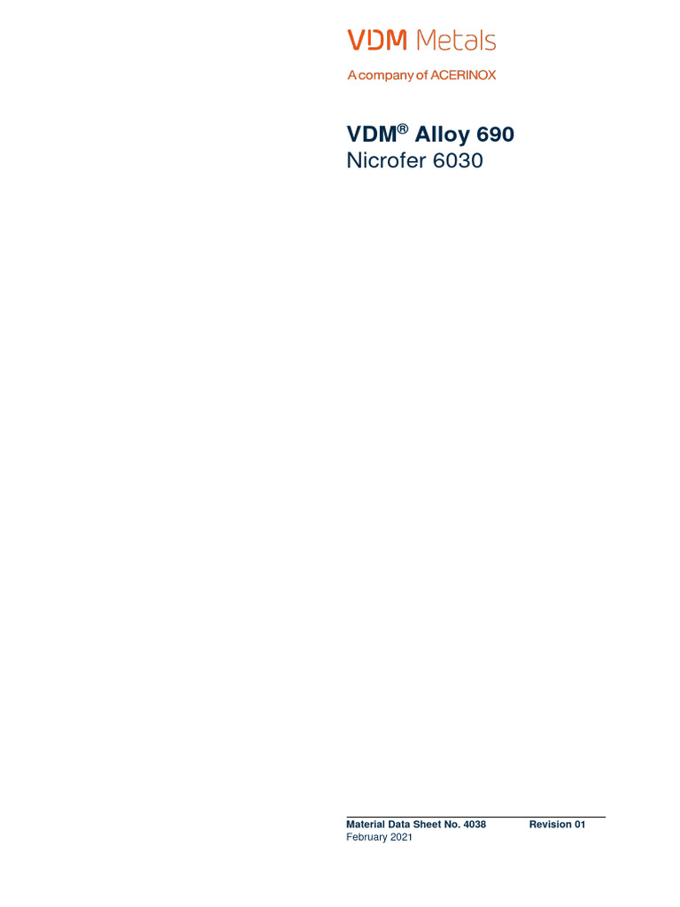 VDM Alloy 690 Material Data Sheet | PDF | Construction | Welding