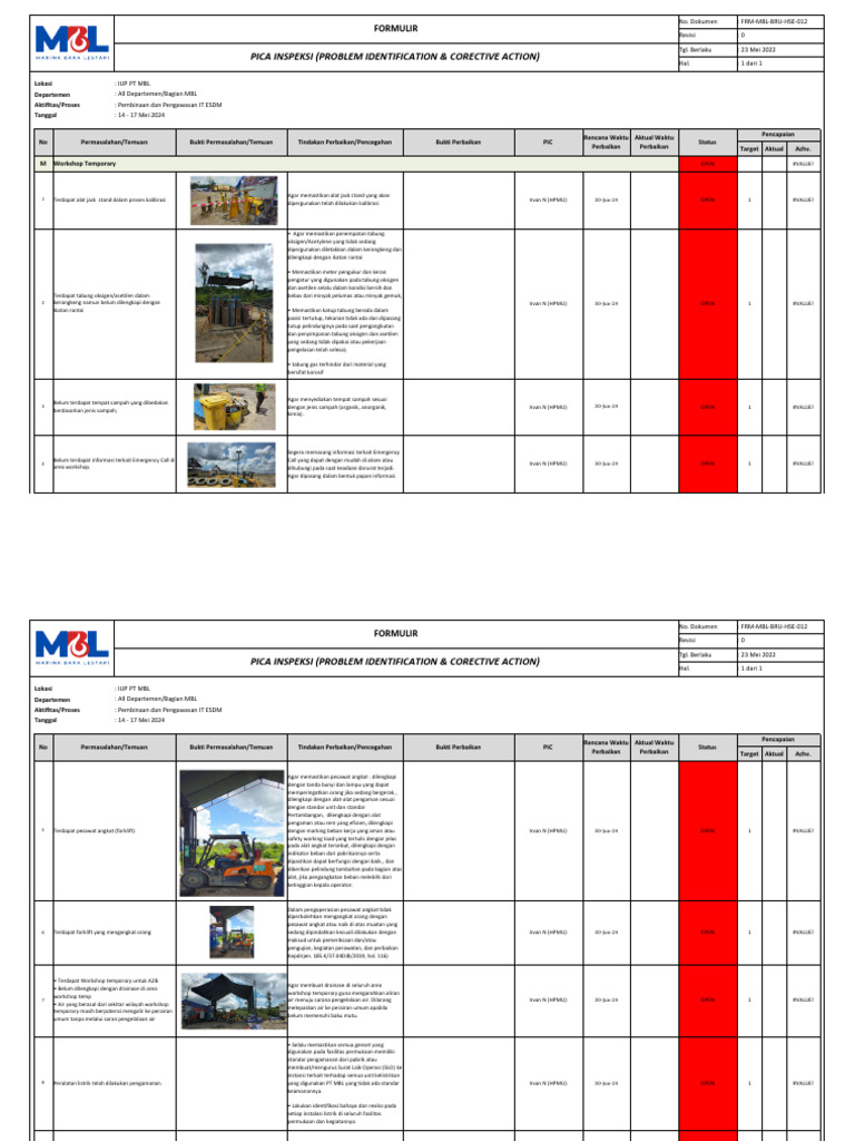 PICA Hasil Inpeksi Lapangan Binwas IT ESDM 2024 - PLANT | PDF