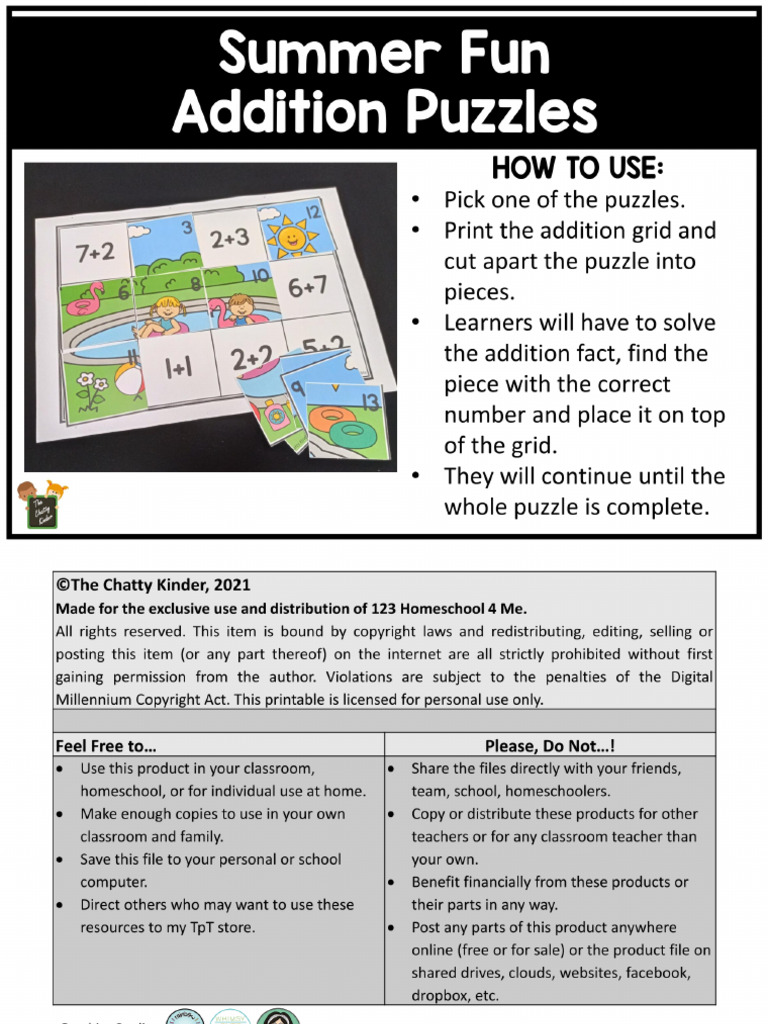 Summer Addition Puzzles - Flatten | PDF