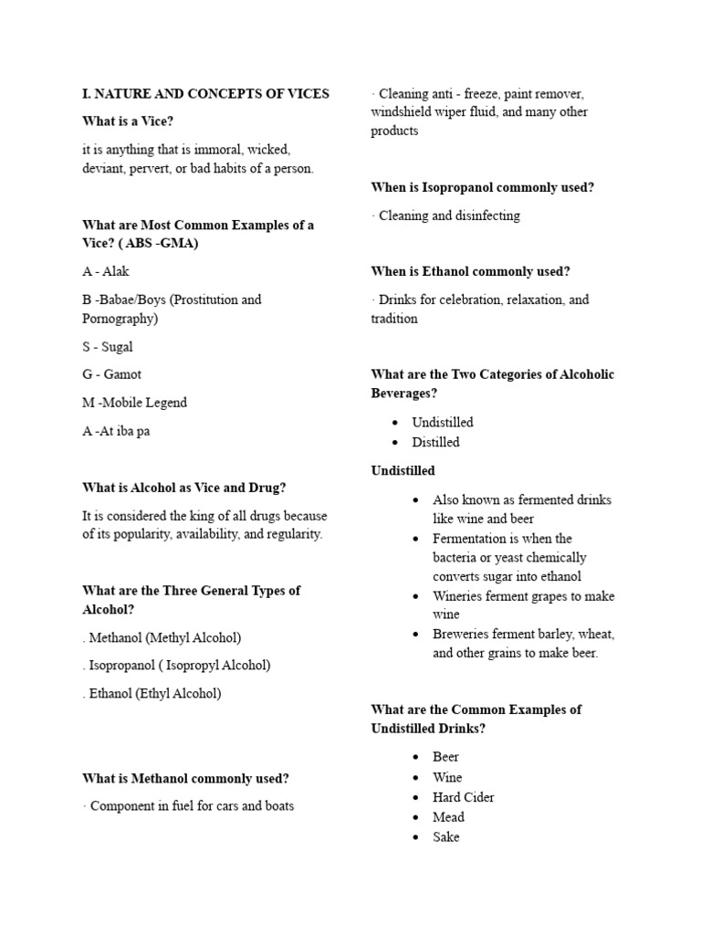 Vice and Drugs Notes | PDF | Alcoholic Beverages | Ethanol