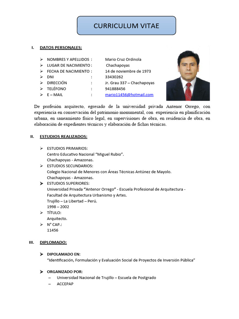 Curriculum Mario 2021 2 | PDF | Perú | Ingeniero civil