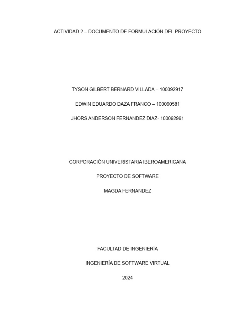 Actividad 2 - Documento de Formulacion Del Proyecto | PDF | Aplicación web | Software de la ...