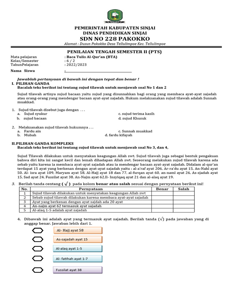 LK 03 Soal Bta KLS 6 | PDF