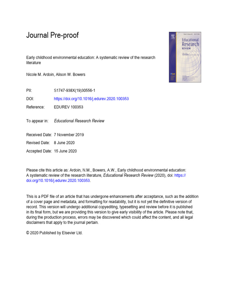 Early Childhood Environmental Education - A Systematic Review of The Research Literature | PDF ...