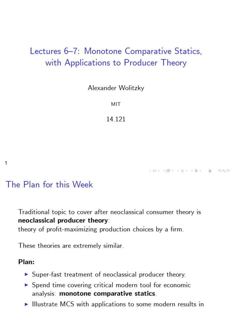 Monotone Comparative Statics in Producer Theory | PDF | Monotonic ...