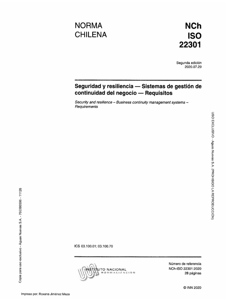 018-04-052 - 00 - NCh-ISO 22301 - 2020 Seguridad y Resiliencia - Sistemas de Gestión de ...