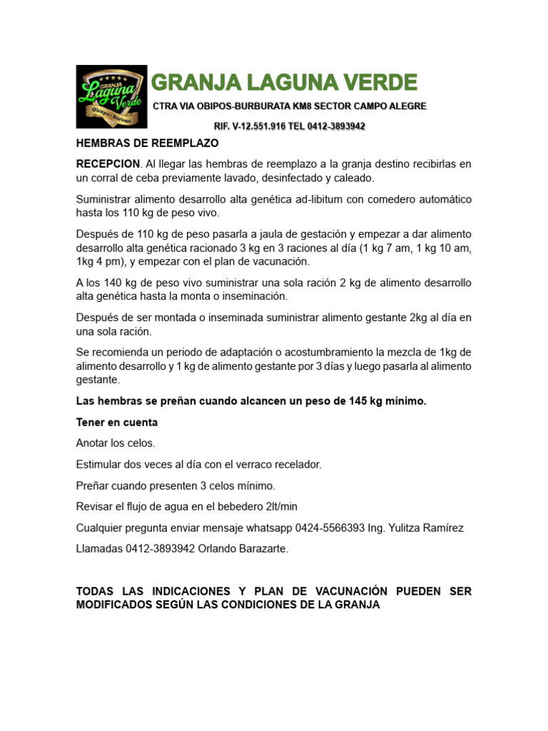 Plan Sanitario Granja Laguna Verde | PDF