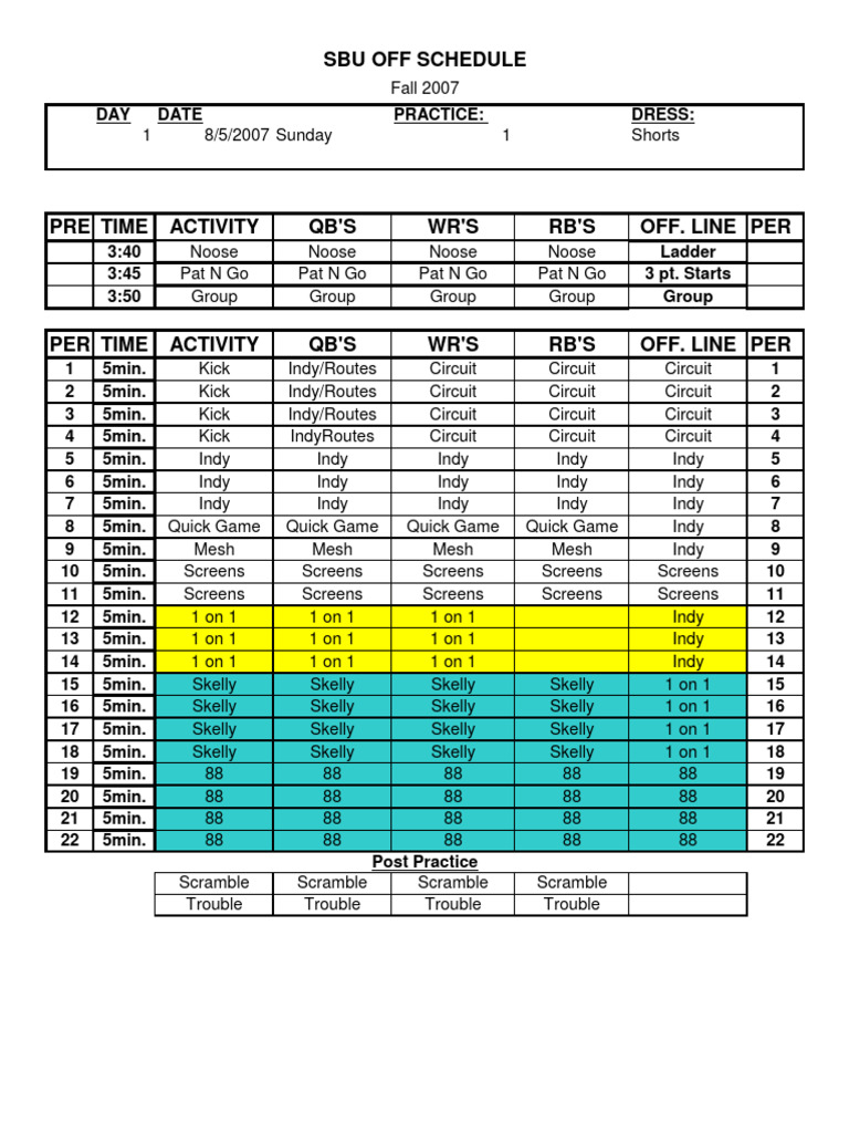Fall Practice 2007 Schedule | PDF | National Football League Teams ...