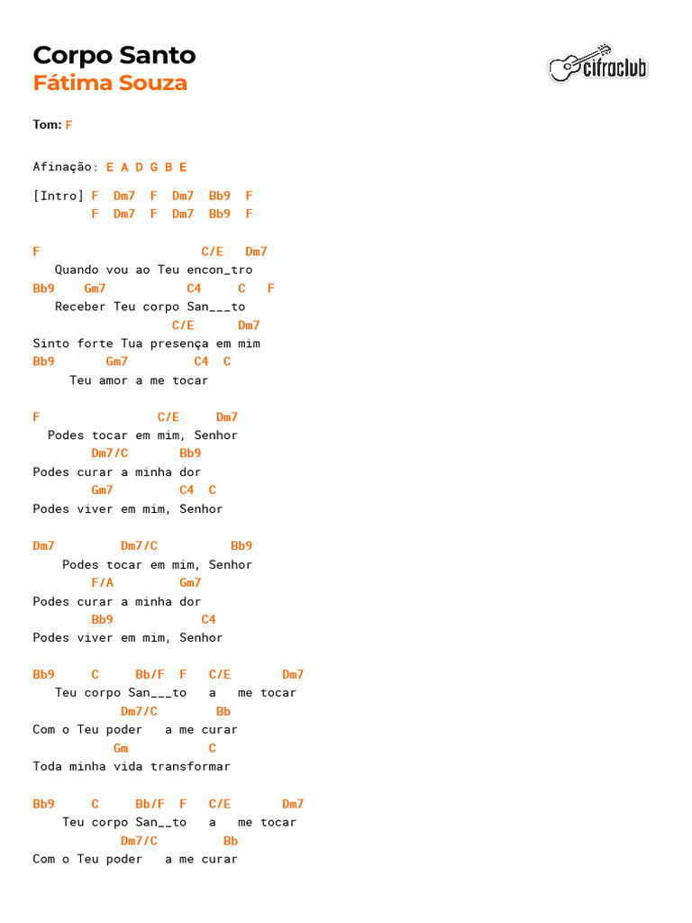 Cifra Club - Fátima Souza - Corpo Santo | PDF