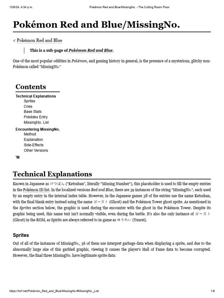 Pokémon Red and Blue - MissingNo - Index Numbers. - The Cutting Room Floor | PDF | Gaming ...