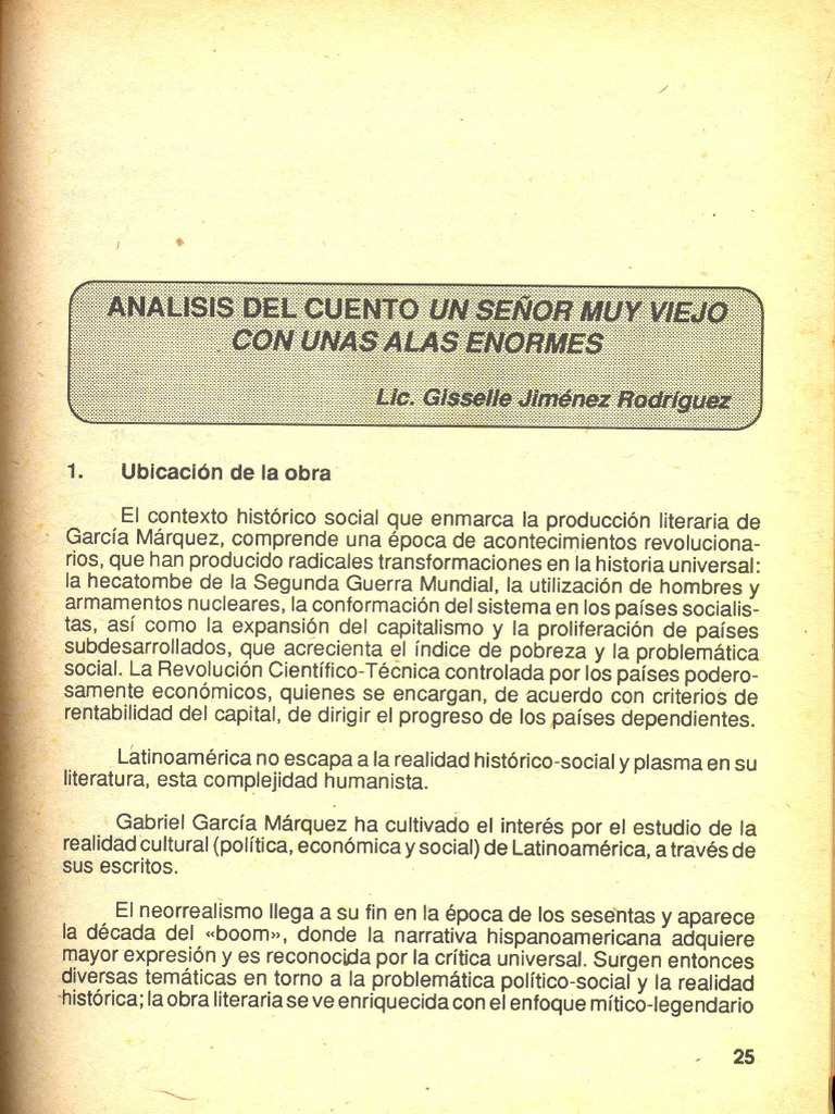 Analisis Del Cuento Un Senor Muy Viejo Con Unas Alas Enormes PDF | PDF