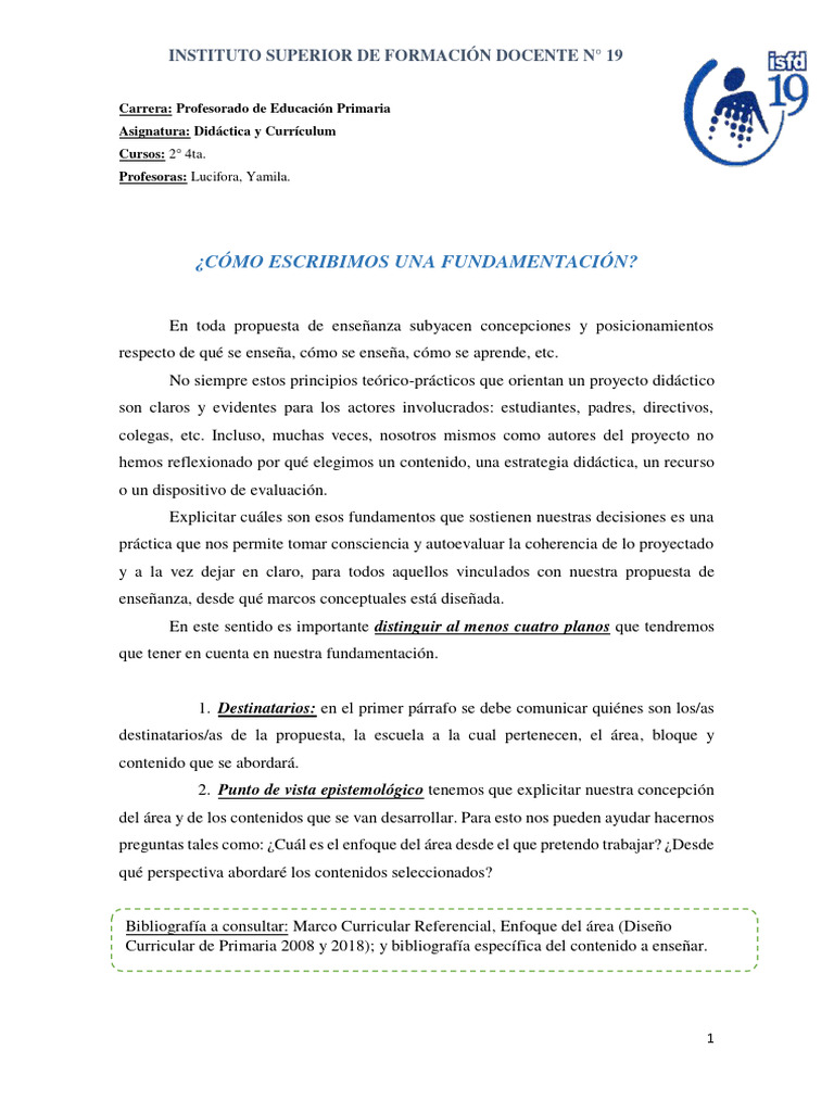 Como_elaborar_una_fundamentacion_1 | PDF | Plan de estudios | Enseñando