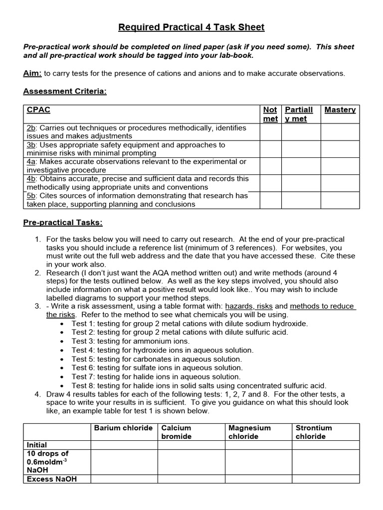 RP4 Task Sheet | PDF | Ion | Sodium Hydroxide