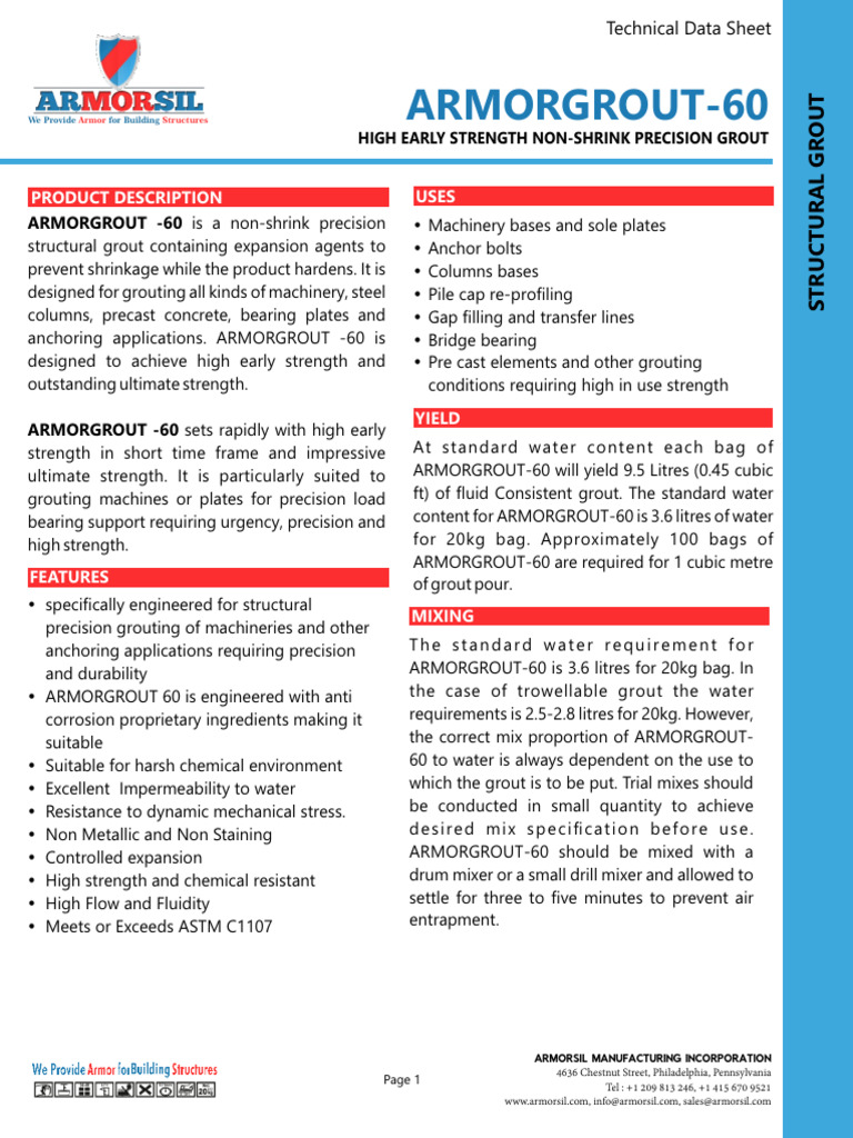 Armorgrout-60 - Data Sheet | PDF | Concrete | Civil Engineering