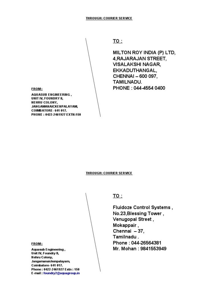 Courier Service Details for Aquasub Engineering | PDF | Home & Garden ...