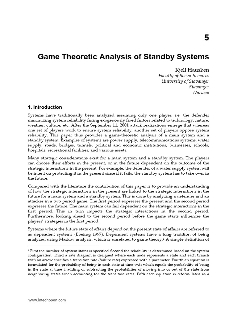 Advanced Topics in Operations Management - Game Theoretic Analysis of Standby Systems | PDF ...