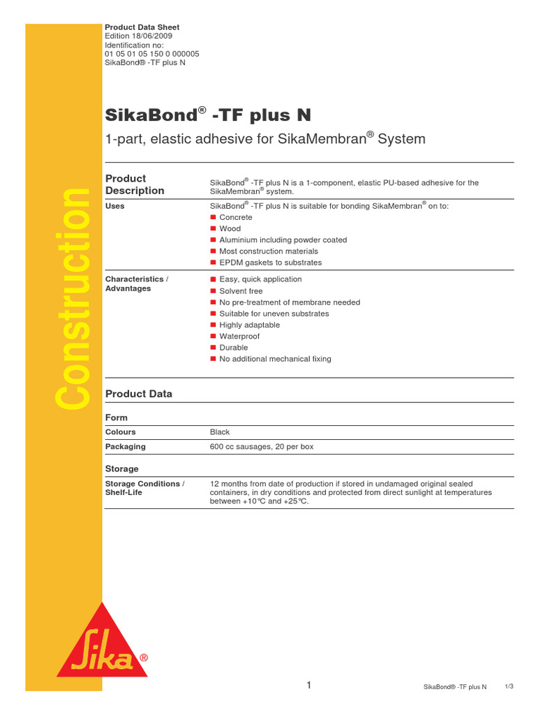 SikaBond® TF Plus N Product Data Sheet | PDF | Adhesive | Secondary ...