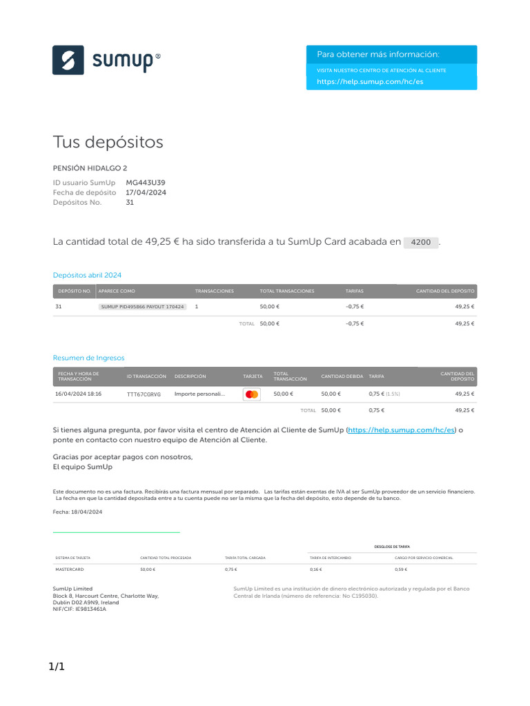 SumUp Daily Payout Report | PDF | Bancario | Servicios (economía)