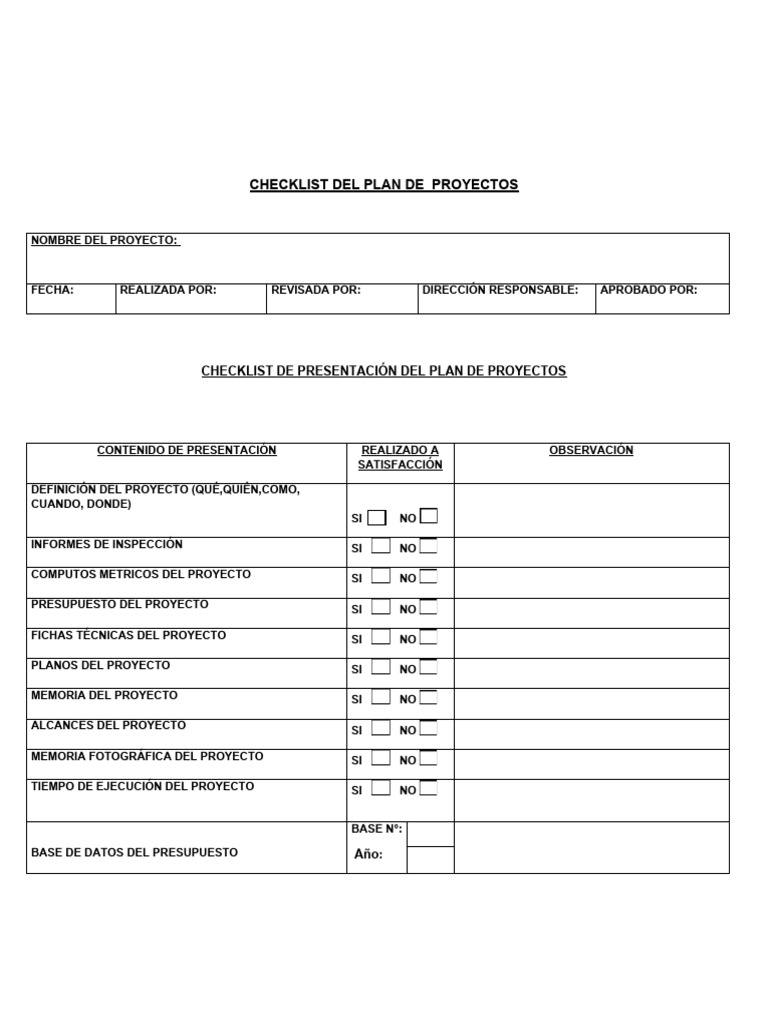 CHECKLIST DEL PLAN DE PROYECTOS | PDF