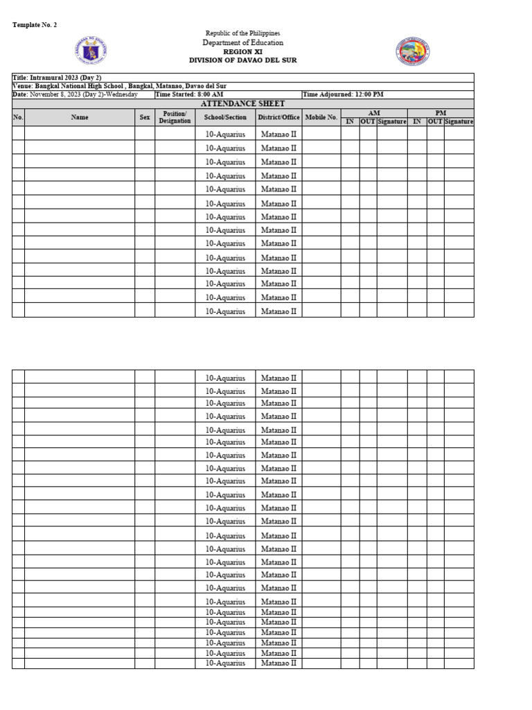 Attendance 2-Intrams Aquarius | PDF