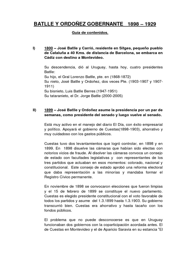 Historia de Gobiernos Batllistas 1898-1929 | PDF | Uruguay | Gobierno