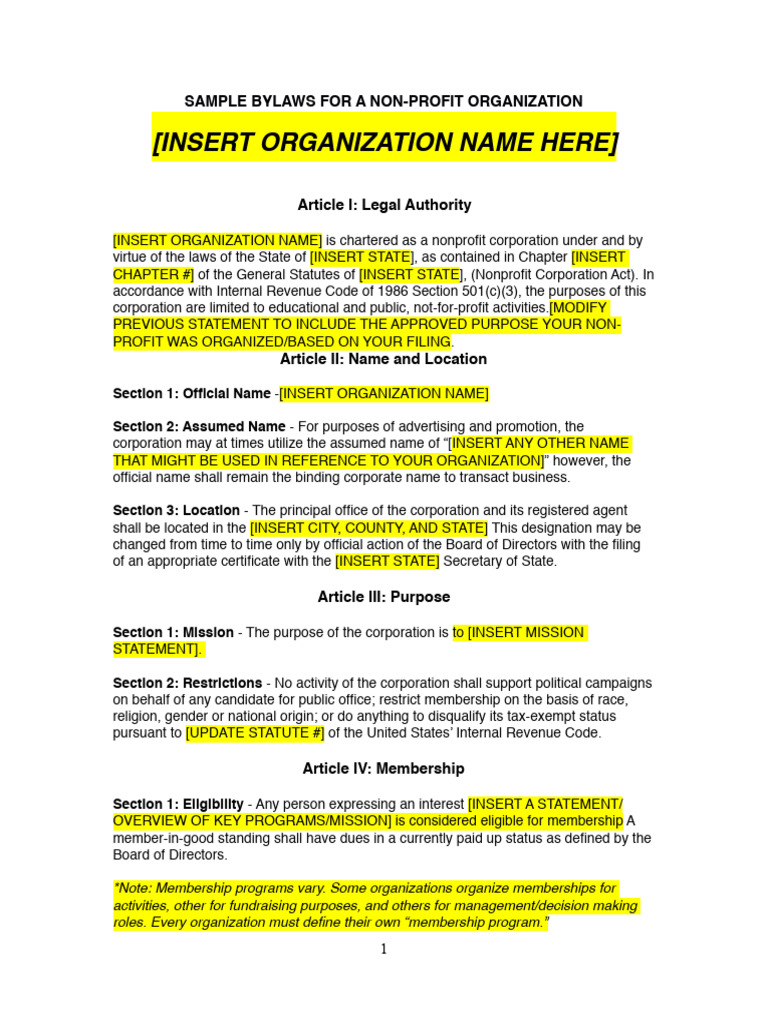 Bylaws SAMPLE TEMPLATE 1 - PDF | PDF | Board Of Directors | Committee