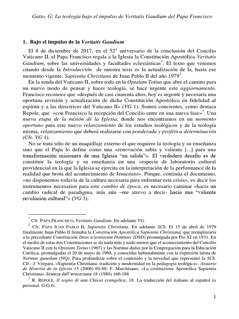 Renovación Teológica según Veritatis Gaudium | PDF | Papa Francisco | Teología