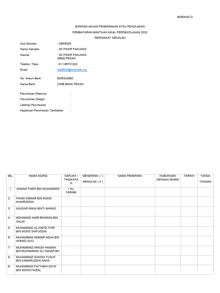 Borang Akuan Penerimaan BAP Tahun 1 | PDF