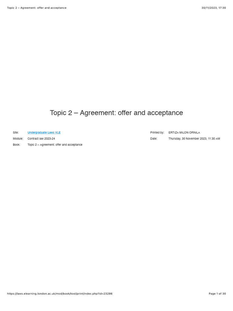 Topic 2 - Agreement - Offer and Acceptance | PDF | Offer And Acceptance ...