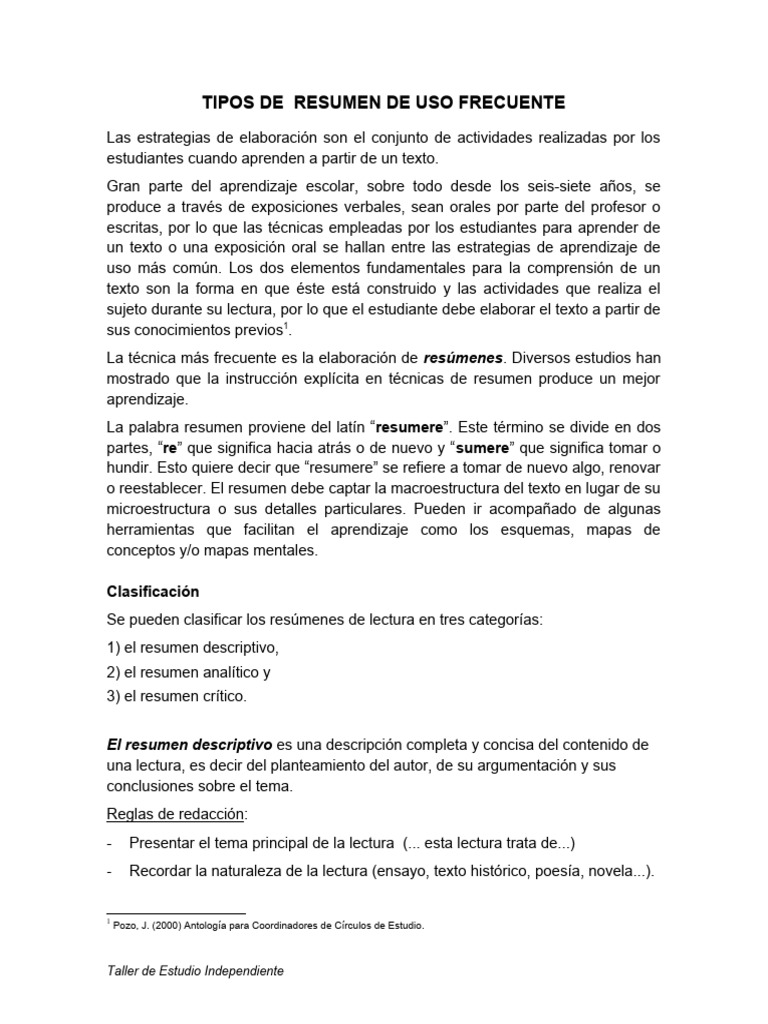 Tipos de resumen | Descargar gratis PDF | Aprendizaje | Evidencia