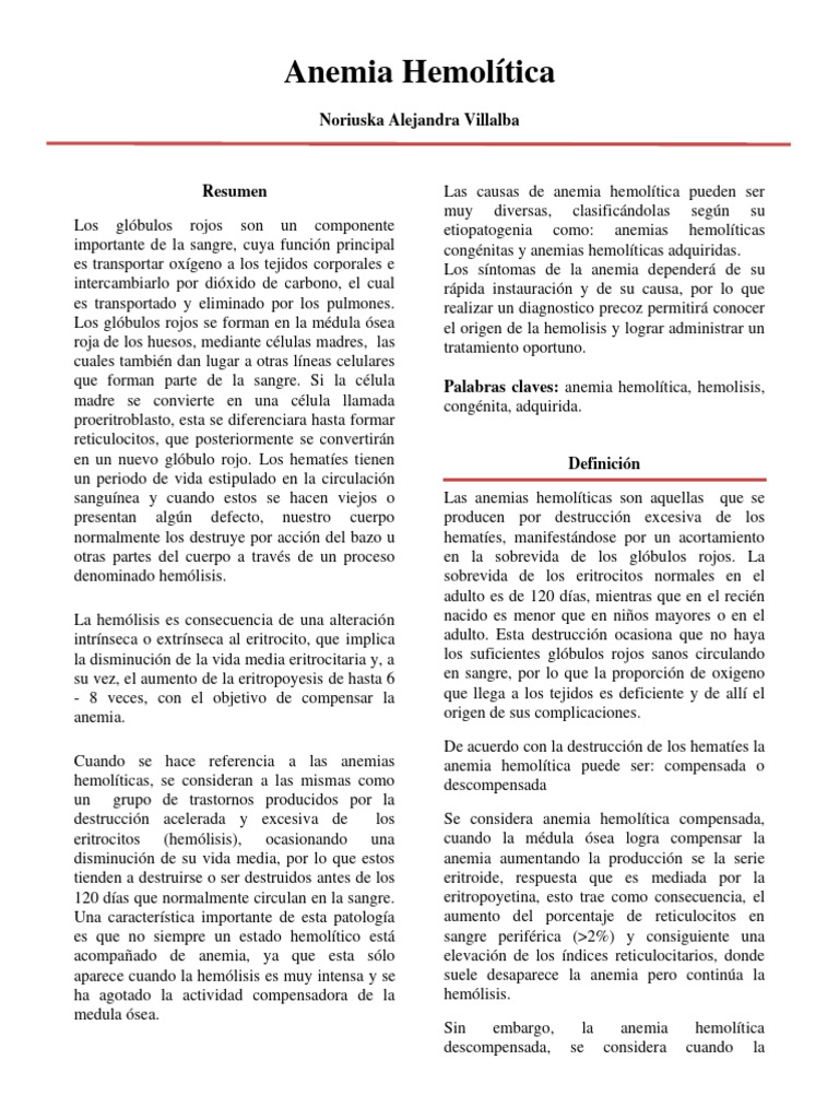 Anemia Hemolítica | PDF | Glóbulo rojo | Sangre