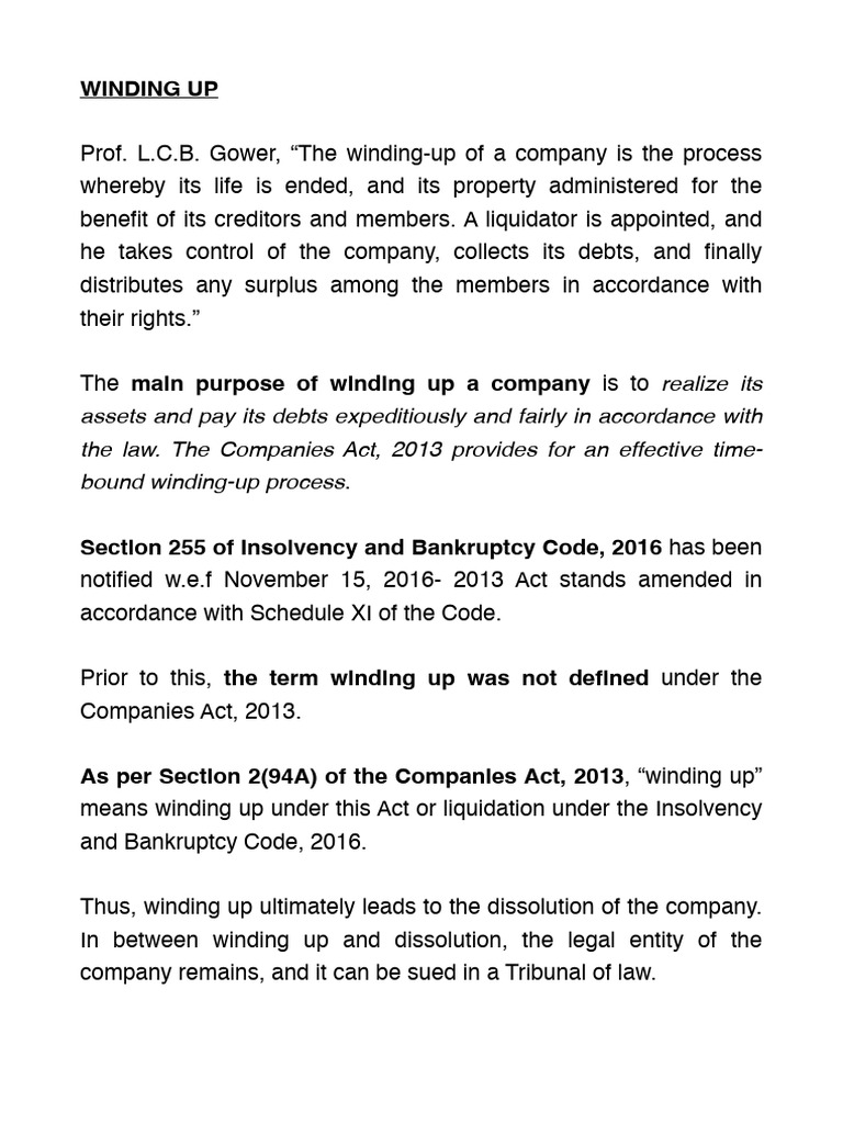 WINDING UP | PDF | Liquidation | Debt
