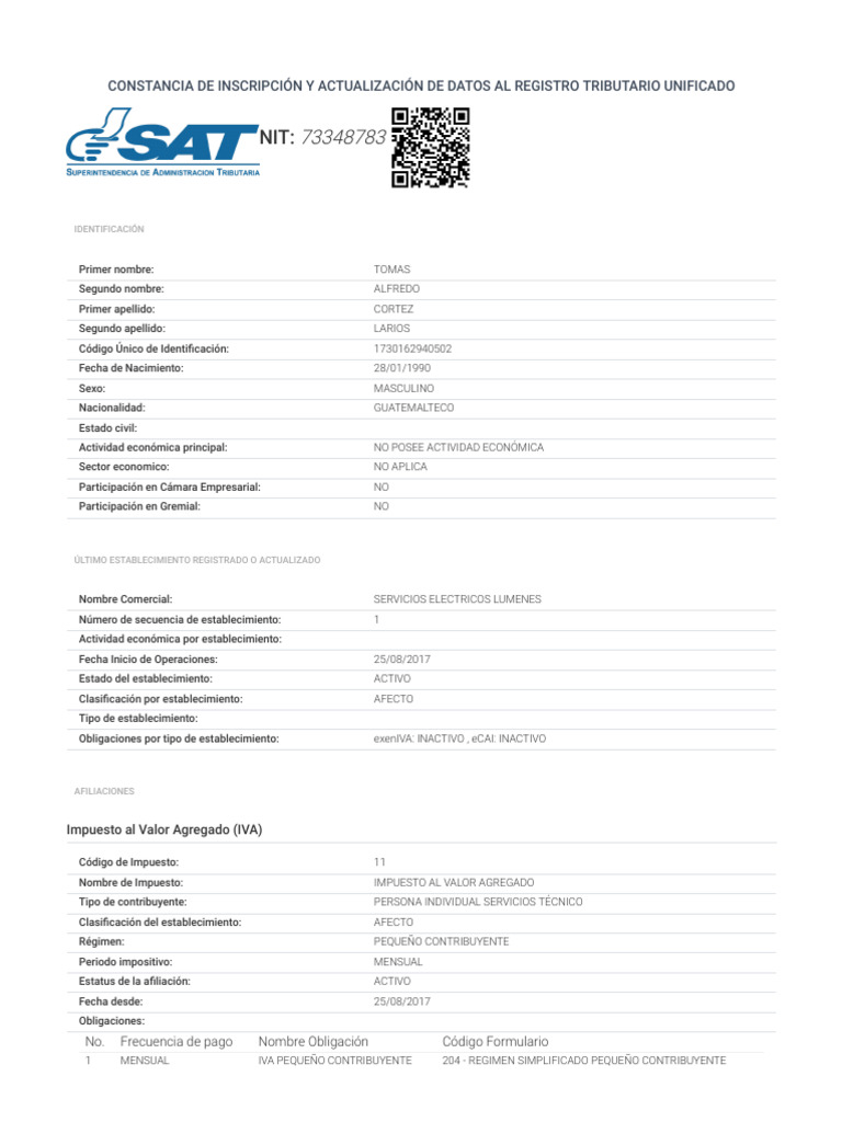 Portal SAT - Constancia de RTU Digital - Guatemala | PDF | Impuestos ...